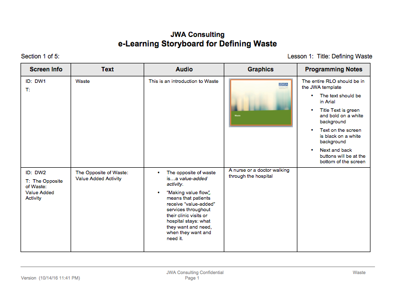 Design: Storyboard Sample 2 – Instructional Design